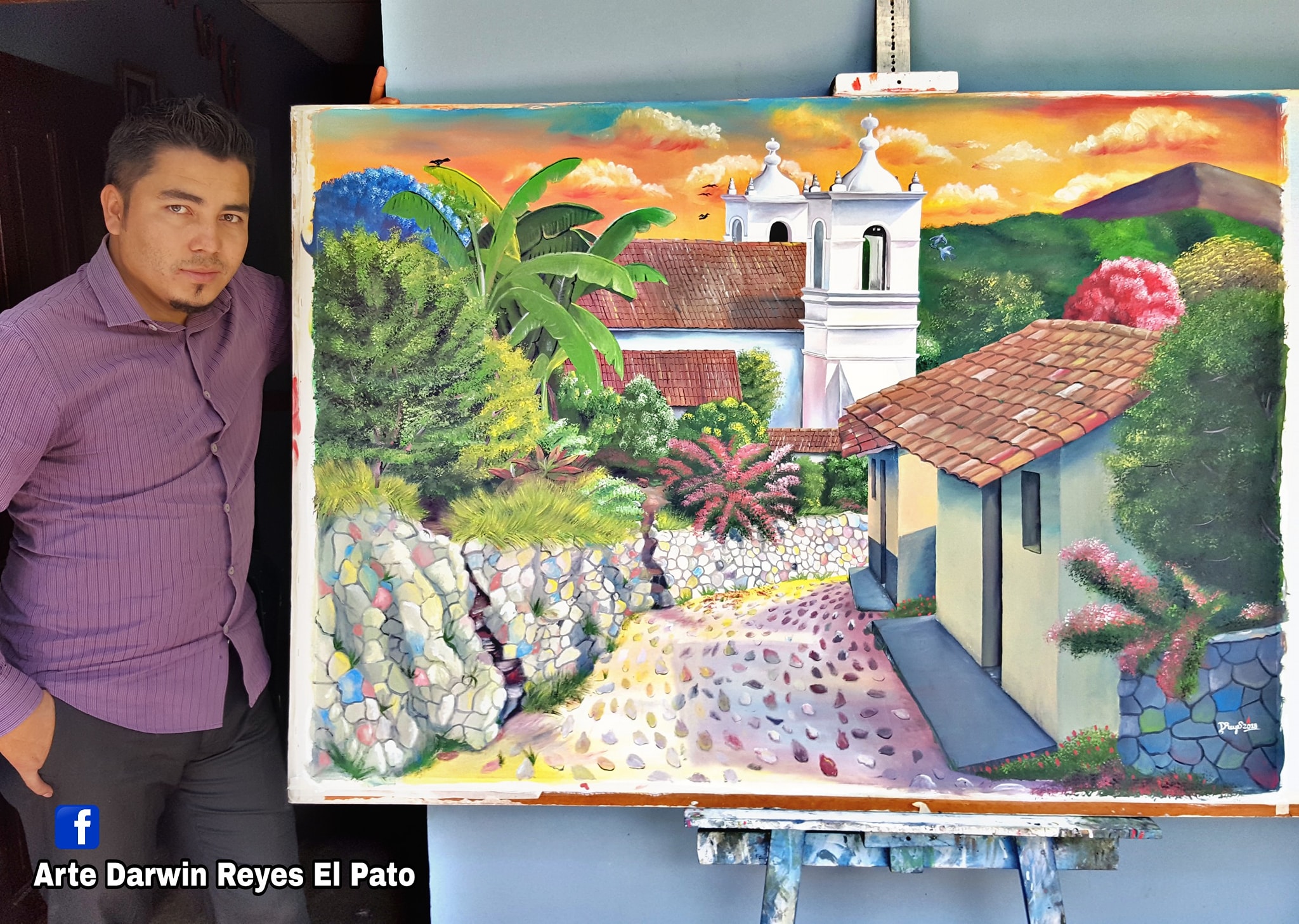 Pintor Darwin Reyes, convierte sombreros en pinturas